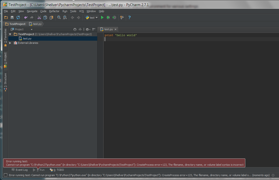 Why can't I run a script in PyCharm, when I can debug it? I get CreateProcess error=123 – IDEs ...